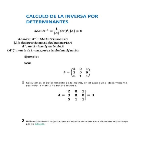 Calculo de la inversa por determinantes | DOCX