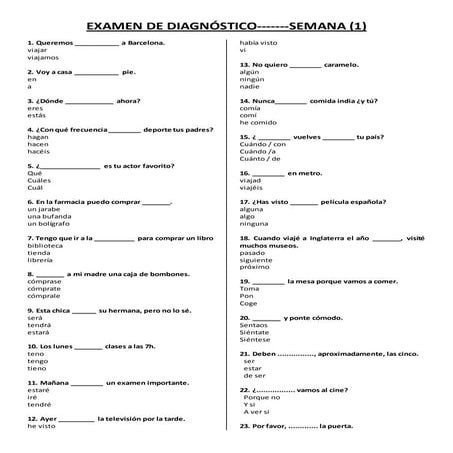 Spanish test for A2 Level in Grammar for Foreign Language Learners | DOCX
