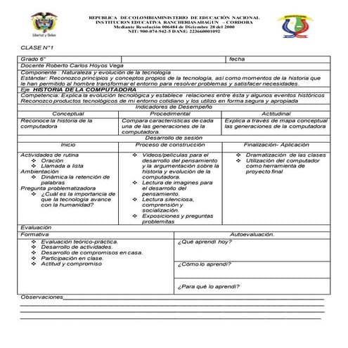 Clase sexto informatica | DOCX | Computing | Technology & Computing