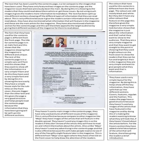 Clash Magazine Contents Page Analysis | DOCX
