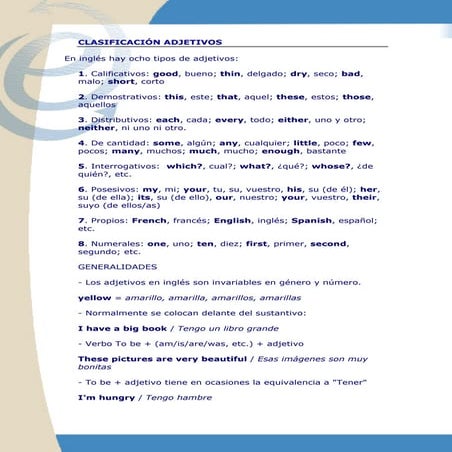Clasificacion adjetivos | PDF