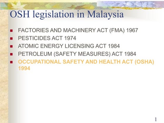 Factories and machinery act 1967 (fma 1967 | PPT