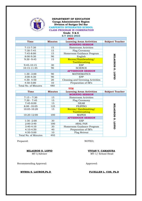 MATATAG CLASS-PROGRAM-GRADE-5-AND-6-edited.docx | Professional School ...