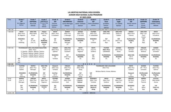 Sample Editable CLASS SCHEDULE for S.Y 2024-2025.docx
