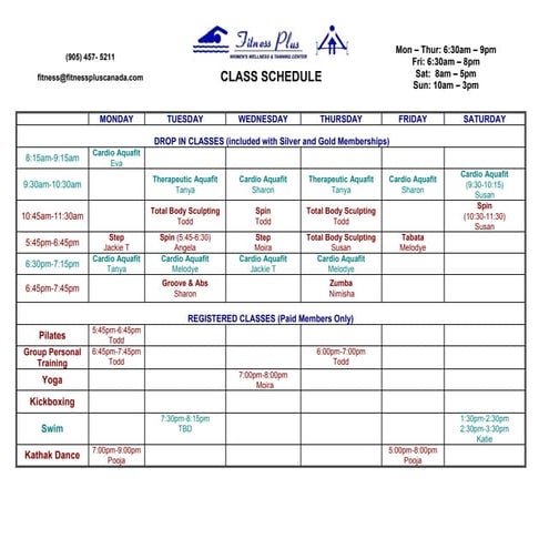 Class schedule-Ladies Only Gym, Tanning, Weight Loss | PPT