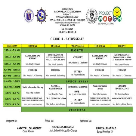 CLASS-SCHEDULE of subjects For first semester | PPT