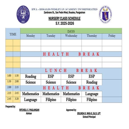 Sample Editable CLASS SCHEDULE for S.Y 2024-2025.docx