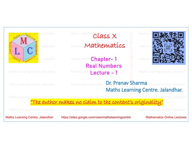 Class 10 Chapter 1 Real Numbers Euclids Division Lemma And Algorithm Hcflecture 1 Ppt