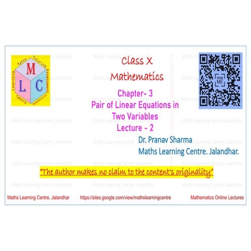 Class 10 Chapter 3 Pair Of Linear Equations In Two Variables