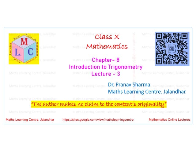 Class 10 Chapter 8 Introduction To Trigonometry Trigonometric Identities Lecture 3 Pdf