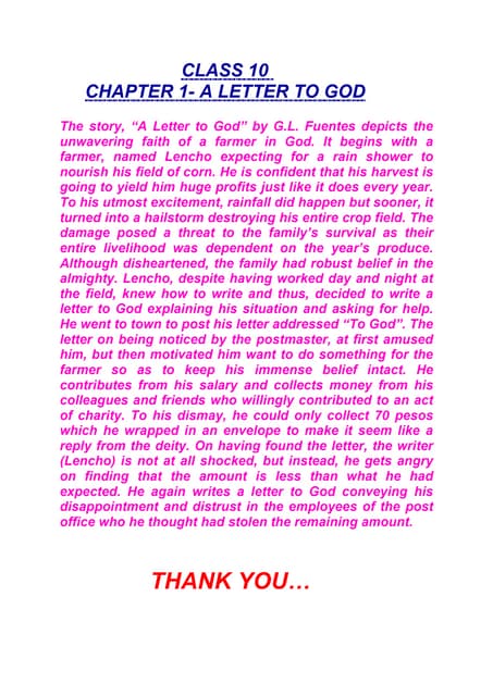 NCERT Class 10 First Flight Chapter-1 a Letter To God | PPTX