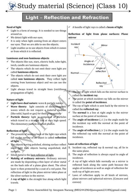 Light grade 10 notes | PDF | Physics | Science