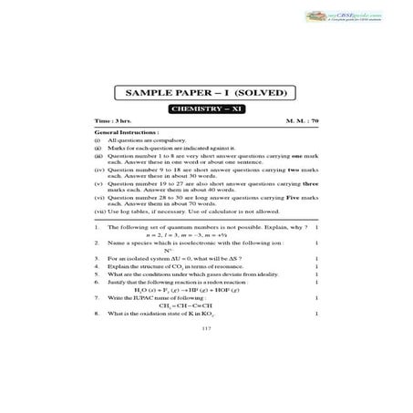 CBSE XI CHEMISTRY SOLVED PAPER | PDF