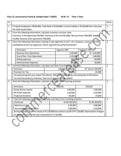 Class 12th Sample Questions For Accountancy Practical | PDF | Business Accounting & Finance ...