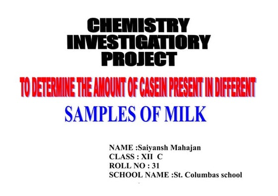 Chemistry project part 1 caseins in milk...... | PDF