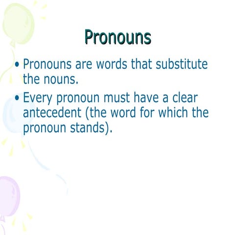 Class 1 Pronouns Iza May 16 2009 | PPT