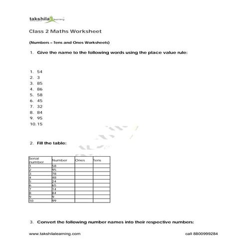 Class 2 maths place value worksheet | PDF