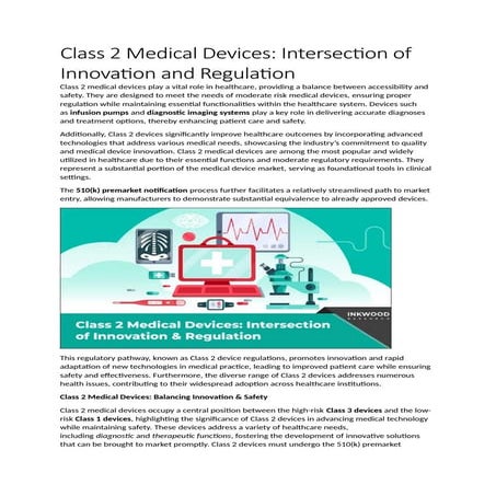 Class 2 Medical Devices: Intersection of Innovation and Regulation | PDF