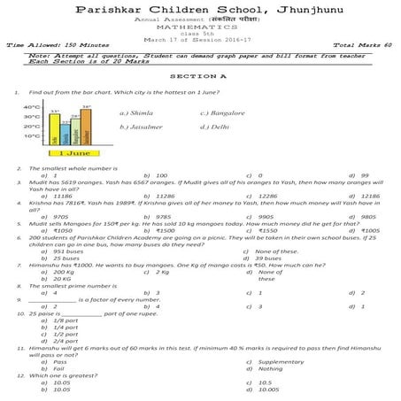 Class 5th maths annual assesment | PDF
