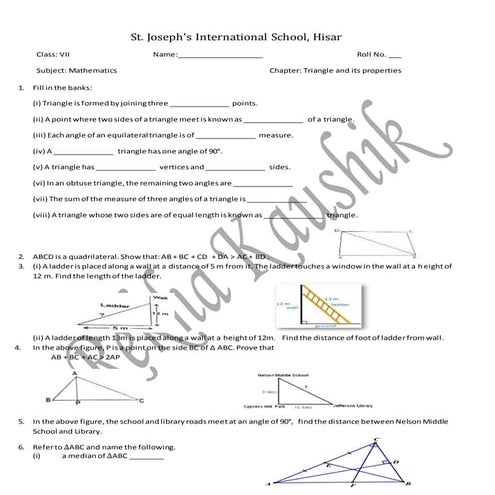 Class 7 triangles worksheet | DOCX