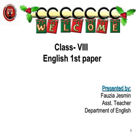 Class 8 english 5th unseen | PPT