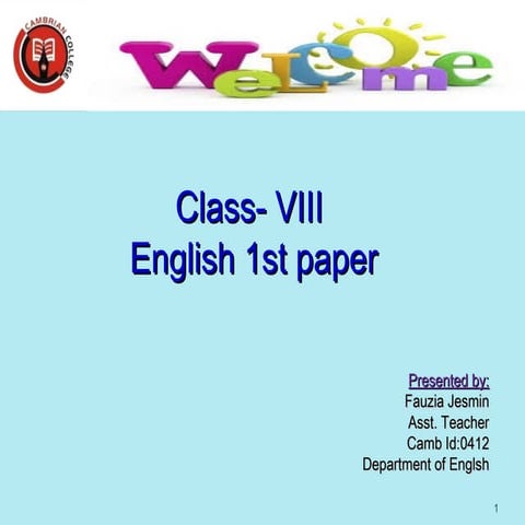 Class 8 english lesson 1 the beginning | PPT