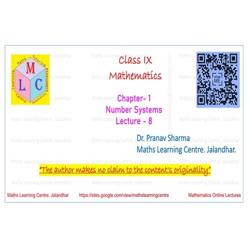 Class 9 Chapter 1 Number Systems Lecture 8 (Laws of exponents) | PDF