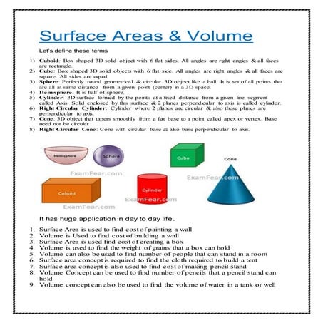 Class9 surface areas & volumes | DOCX