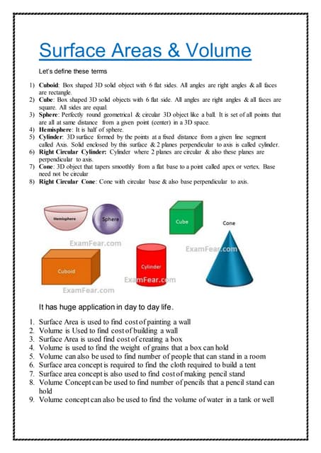 Surface area and volume ssolids | PPSX | Physics | Science