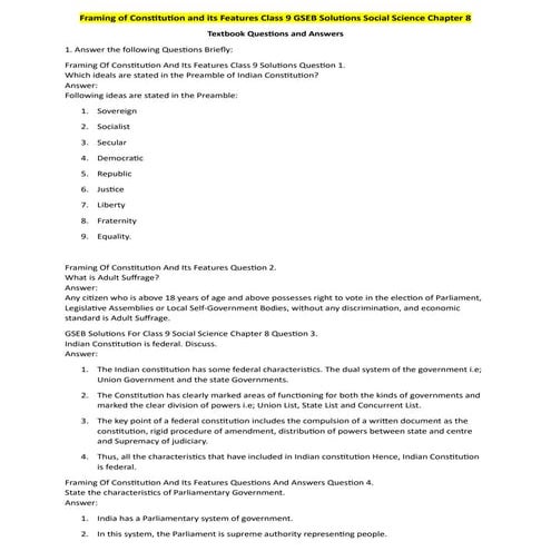 Class9th (A) SS Chapter 8 (Framing of Constitution and its Features) Solutions.pdf