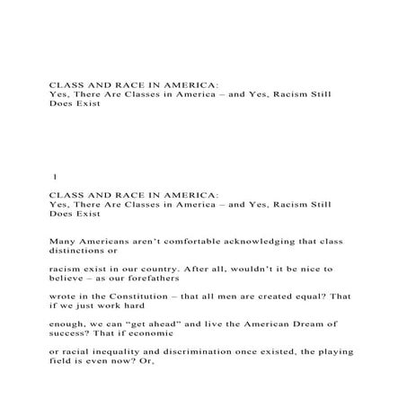 CLASS AND RACE IN AMERICA Yes, There Are Classes in Ameri.docx
