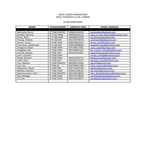 Class Directory | DOC