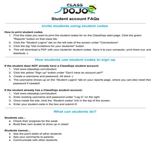 Class dojo parent and student invites for math (1) | PDF