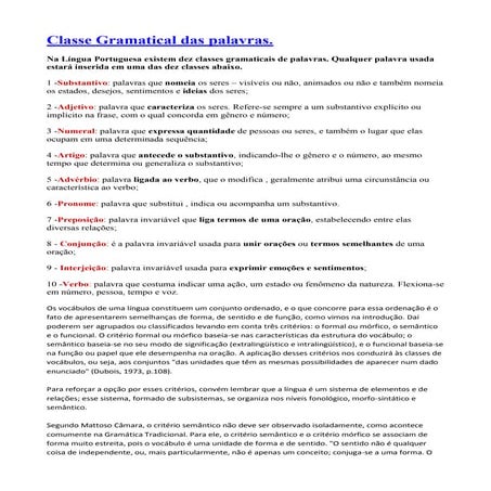 Classe gramatical das palavras | PDF