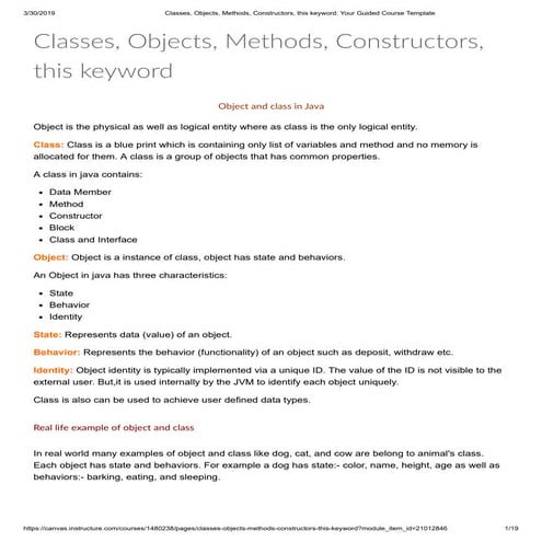 Classes Objects Methods Constructors This Keyword In Java Pdf 