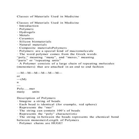 Classes of Materials Used in MedicineClasses of Materials Used i | PDF