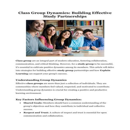 Class Group Dynamics Building Effective Study Partnerships | PDF
