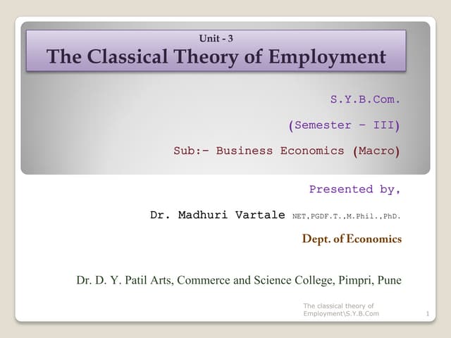 The classical theory of income and employment | PPT
