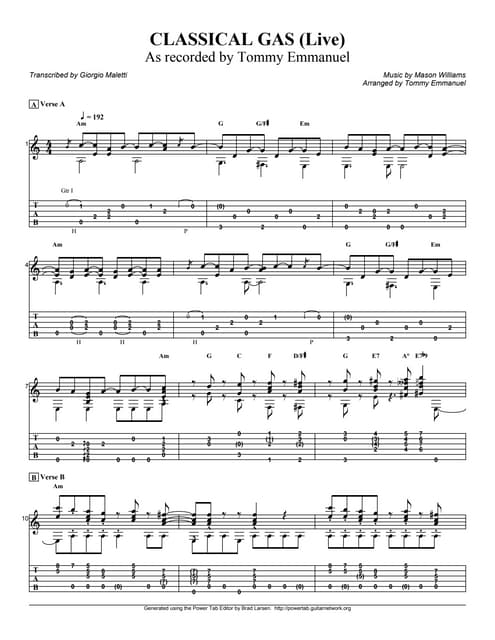 Classical Gas Guitar Chords