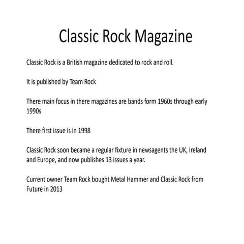 Classic rock info | PPTX | Classic Rock | Rock Music