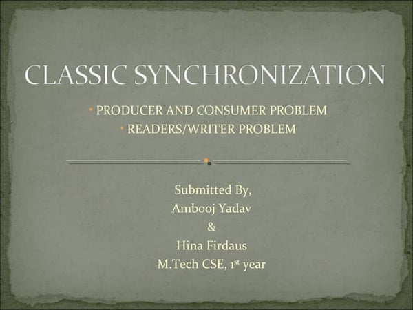 Operating System 25 Classical Problems Of Synchronization