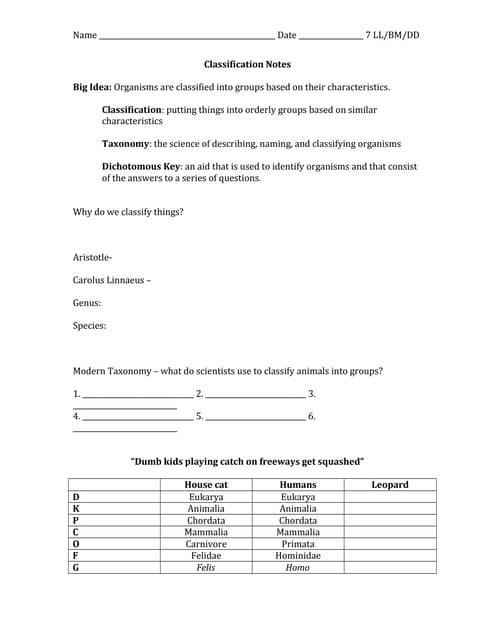 Classifying Organisms Review 1.2 A | PDF