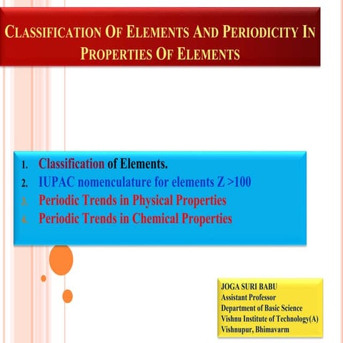 Classification of elements periodicity properties IUPAC names 100 to ...