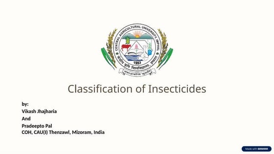 CLASSIFICATION OF INSECTICIDES AND THEIR MODE OF ACTION | PPTX ...