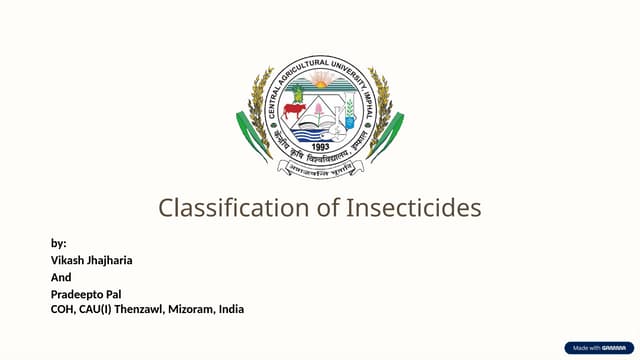 CLASSIFICATION OF INSECTICIDES AND THEIR MODE OF ACTION | PPTX