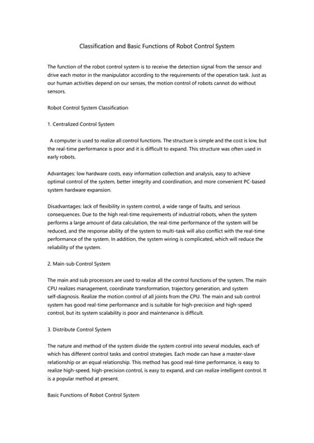 Classification And Basic Functions Of Robot Control Systemdocx