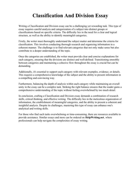 Classification And Division Essay Sample.pdf