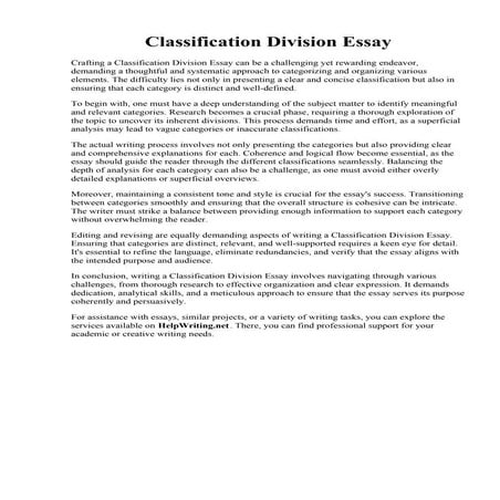 Classification Division Essay. Classification amp; Division1 | PDF