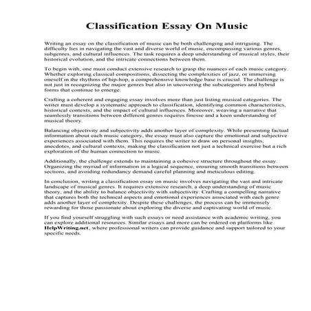 Classification Essay On Music. Bemidji State University | PDF