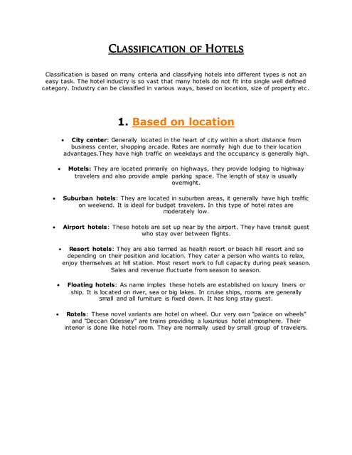 The classification of hotels | PPTX | Hotel Properties | Real Estate